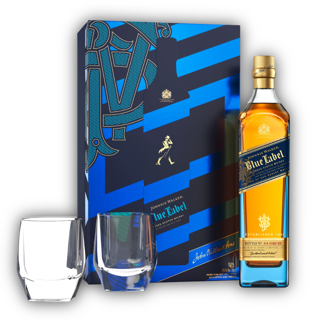 Johnnie Walker Blue Label Gift Set with Glasses Blended Scotch Whisky ...